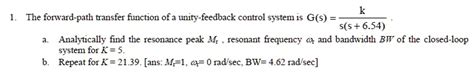 Solved The Forward Path Transfer Function Of A Unity Feedback Control