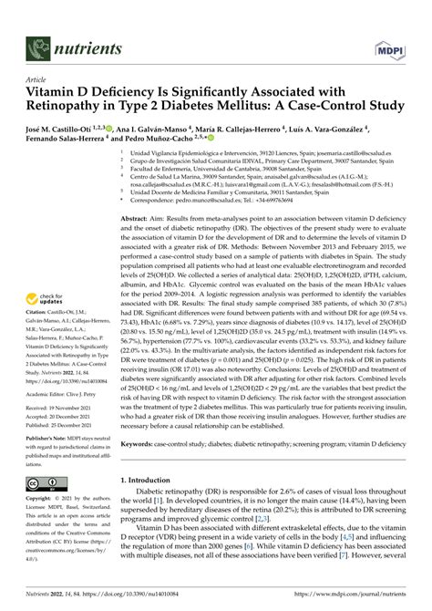 Pdf Vitamin D Deficiency Is Significantly Associated With Retinopathy
