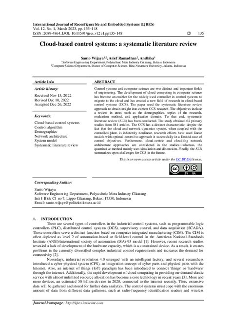 Pdf Cloud Based Control Systems A Systematic Literature Review