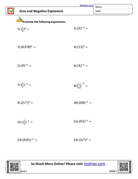 Free Printable Zero And Negative Exponents Worksheets Worksheets Library
