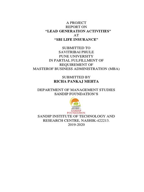 Lead Generation At Sbi Life Insurance Pdf Insurance Marketing