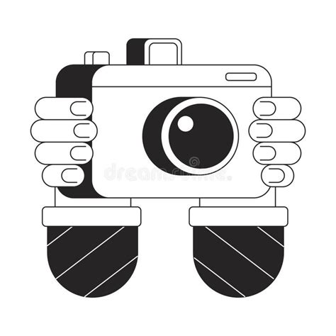 Professional Photographer Camera Flat Monochrome Isolated Vector Object Stock Vector