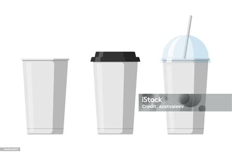 흑백 뚜껑이 있는 커피 소다 또는 칵테일을 위한 일회용 종이 음료 컵 템플릿 빈 흰색 큰 골판지 청량 음료 포장 컬렉션 벡터 일러스트 벡터에 대한 스톡 벡터 아트 및 기타