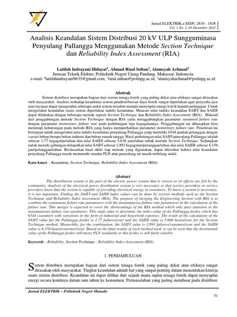 Analisis Keandalan Sistem Distribusi 20 Kv Ylp Sungguminasa Penyulang Pallangga Menggunakan
