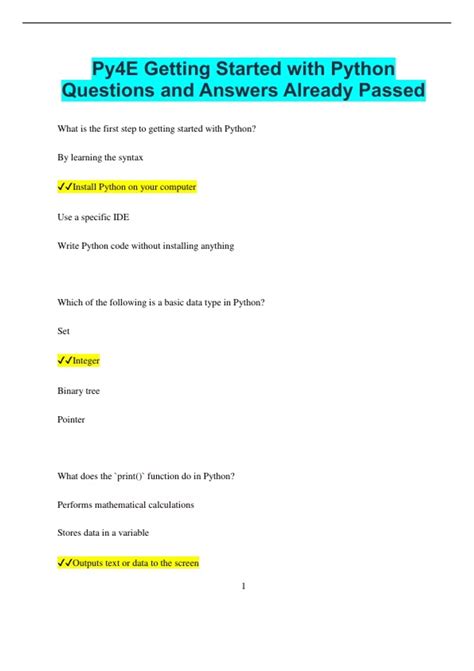 Py4e Getting Started With Python Questions And Answers Already Passed
