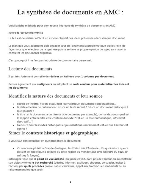Amc La Synthèse De Documents Pdf