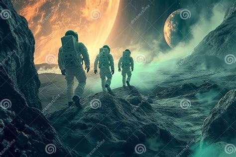 Group Of Astronauts Exploring A Mysterious Planet Discovering A Hidden