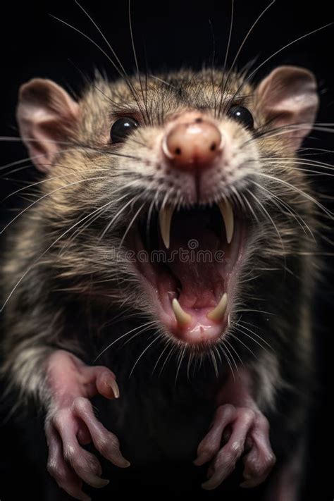 Aggressive Rat On Dark Background Generative Ai Stock Illustration