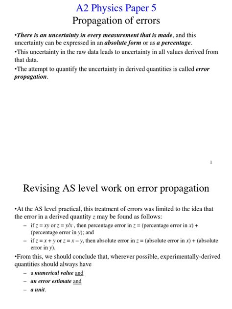 A2 Physics Error Propagation 001 Significant Figures Arithmetic