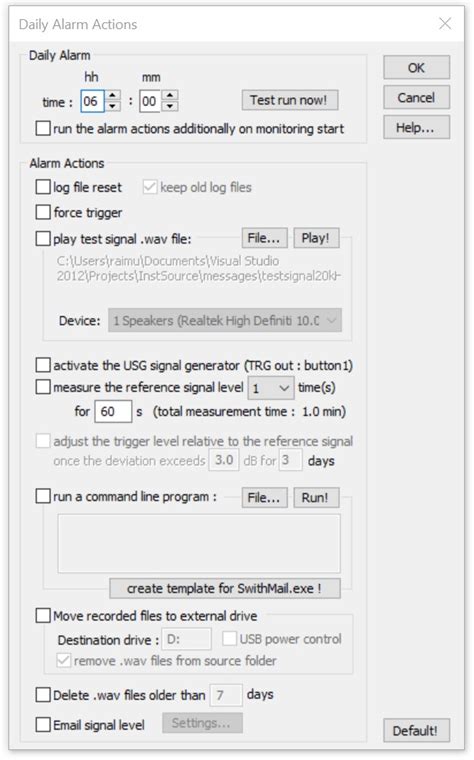 Avisoft Recorder Daily Alarm Actions
