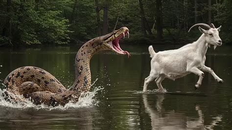 Giant Snake Attacks Goat In Forest River Unbelievable Escape Caught
