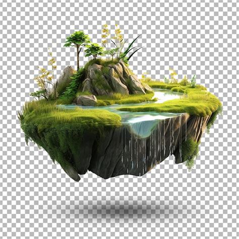 Premium Psd Fantasy Floating Island With Natural Grass Surreal 3d