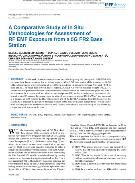 PDF A Comparative Study Of In Situ Methodologies For Assessment Of RF EMF Exposure From A G