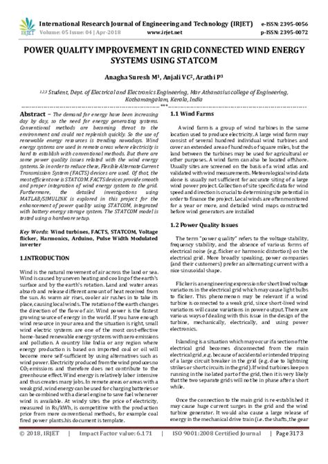 Pdf Power Quality Improvement In Grid Connected Wind Energy Systems Using Statcom