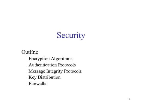 Security Outline Encryption Algorithms Authentication Protocols Message
