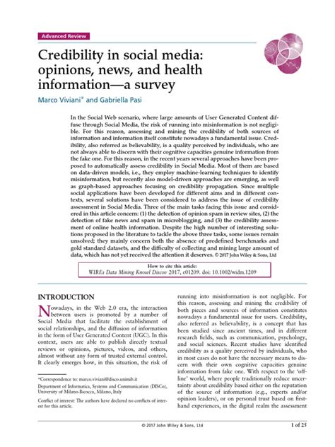 Credibility In Social Media Opinions News And Health Information A