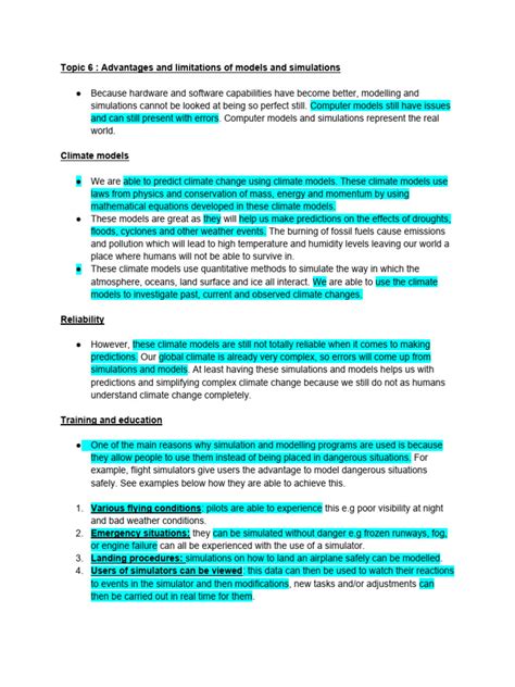 Unit 6 Advantages And Limitations Of Models And Simulations Pdf Simulation General