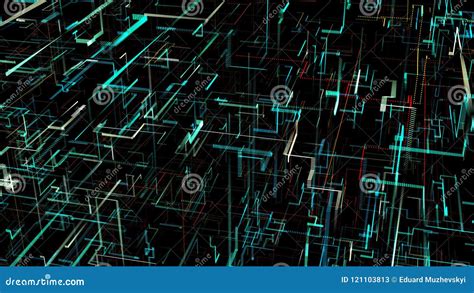 Three Dimension Digital Artificial Neural Network Stock Illustration