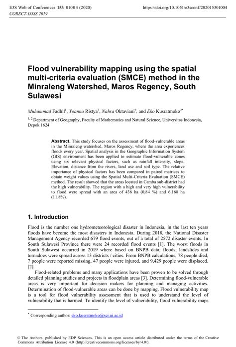 pdf flood vulnerability mapping using the spatial multi criteria