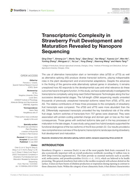 Pdf Transcriptomic Complexity In Strawberry Fruit Development And