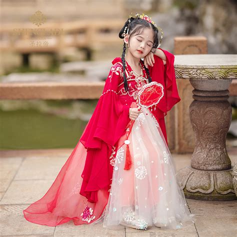 汉服女童夏款高端中国风超仙连衣裙红色 新款女童唐装唐朝公主 虎窝淘