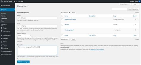how to add edit delete and arrange categories wordpress wp daddy