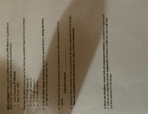 Solved Point Design A Pulse Oscillator Circuit Using Chegg
