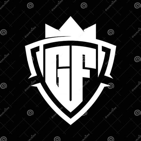 Gf Letter Monogram With Triangle Curve Shield Shape With Crown White And Black Background Color