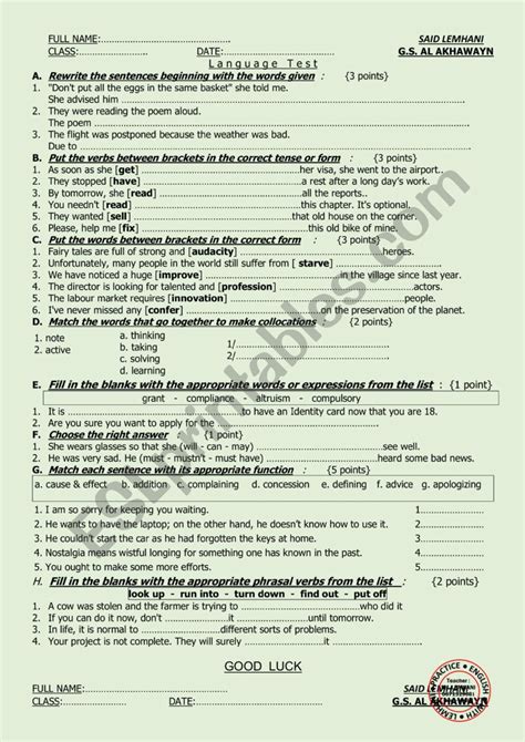 Tests Esl Worksheet By Lemhanisaid