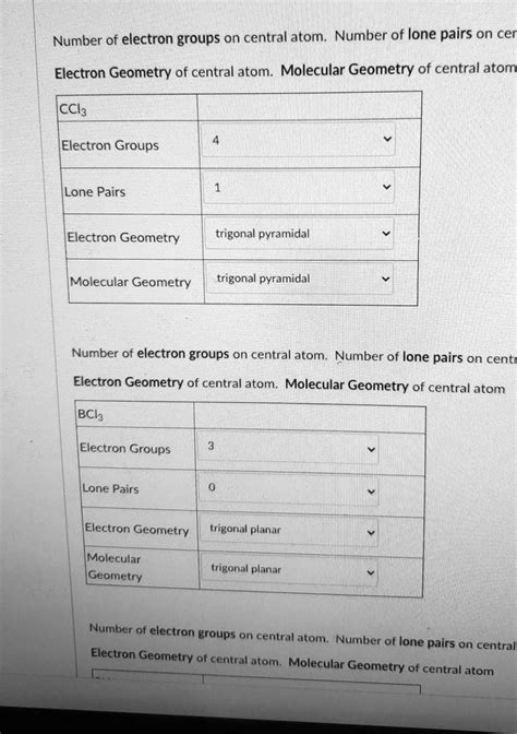 Solved Number Of Electron Groups On Central Atom Number Of Lone Pairs