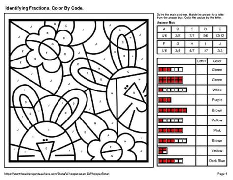 spring color by code identifying fractions by whooperswan tpt