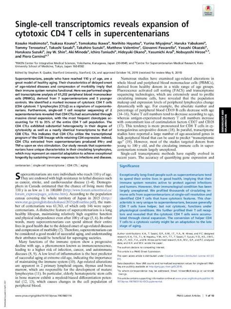 Pdf Single Cell Transcriptomics Reveals Expansion Of Cytotoxic