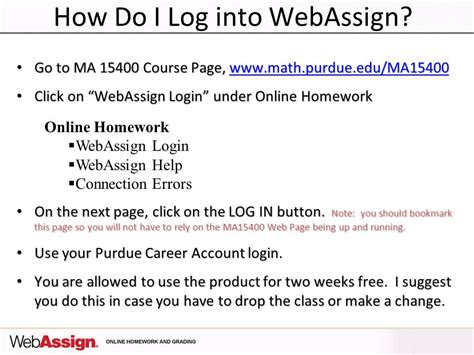 Welcome To Webassign Ma 15400 Fall How Do I Log Into Webassign Go To Ma Course Page Go To Ma
