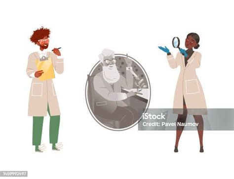 남자와 여자 과학자 캐릭터 수행 과학 연구 벡터 일러스트 레이 션 세트 개발에 대한 스톡 벡터 아트 및 기타 이미지 개발 고대의 과학 Istock