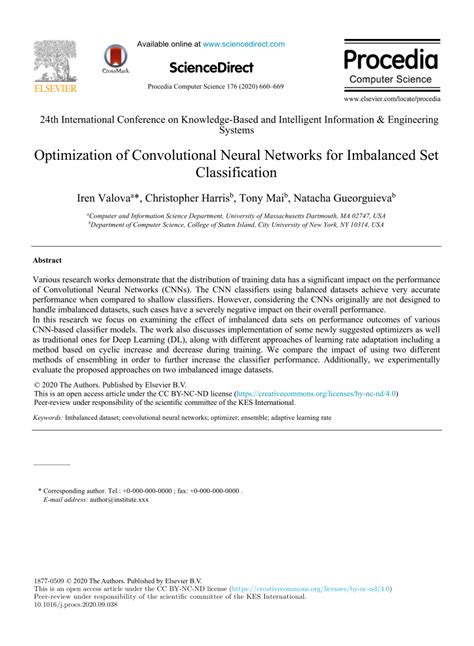 Pdf Optimization Of Convolutional Neural Networks For Imbalanced Set