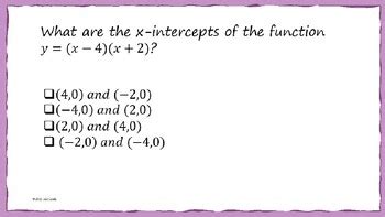 Transforming Quadratic Functions Interactive PowerPoint By Maureen Gallone