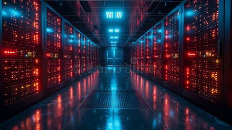 The Future Of Data Storage Unveiled Server Racks With Ethereal Glow Stock Illustration