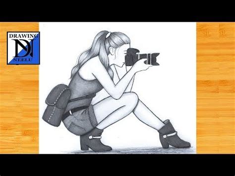 How To Draw A Girl Is Holding The Camera Step By Step Pencil Drawing