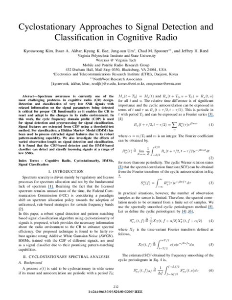 Pdf Cyclostationary Approaches To Signal Detection And Classification In Cognitive Radio