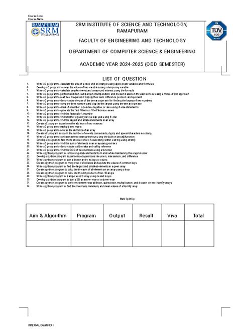 List Of Question For Pps Practical Examination Course Code Course