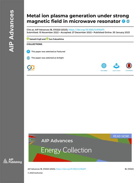 Pdf Metal Ion Plasma Generation Under Strong Magnetic Field In Microwave Resonator