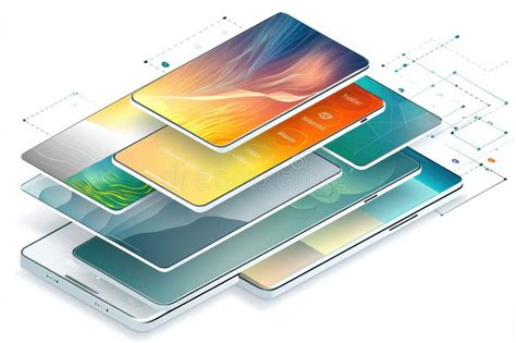 Isometric Smartphone Mockup Showcasing Innovative Layered User Interface Designs For Mobile