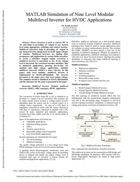 pdf matlab simulation of nine level modular multilevel inverter for