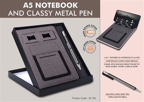 Q126 Gray Notebook T Set Multifunction Notebook With Classy Metal Pen Best Corporate Ts