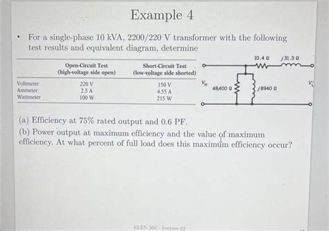 Solved Example 4 For A Single Phase 10kva 2200 220 V