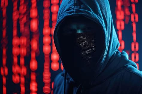 Premium Photo Cybersecurity Hacker In Mask Stealing Data