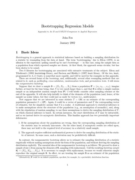 Bootstrapping Regression Models 1 Basic Ideas Pdf Bootstrapping
