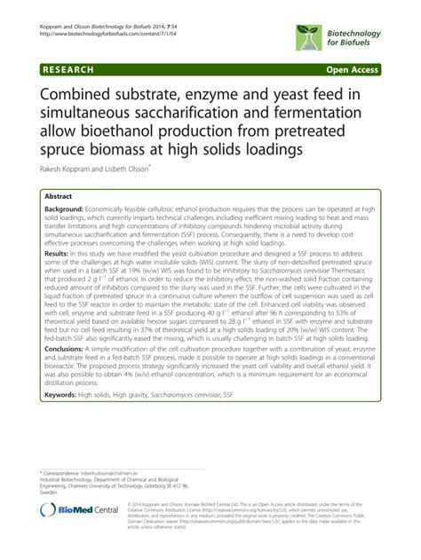 Pdf Combined Substrate Enzyme And Yeast Feed In Simultaneous Saccharification And