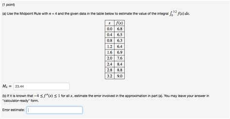 Solved Use The Midpoint Rule With N And The Given Data Chegg Com