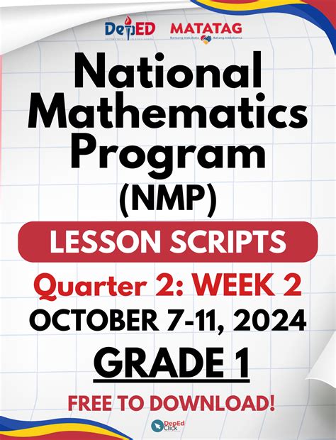 Grade 1 Nmp Lesson Scripts Q2 Week 2 October 7 11 2024 Deped Click